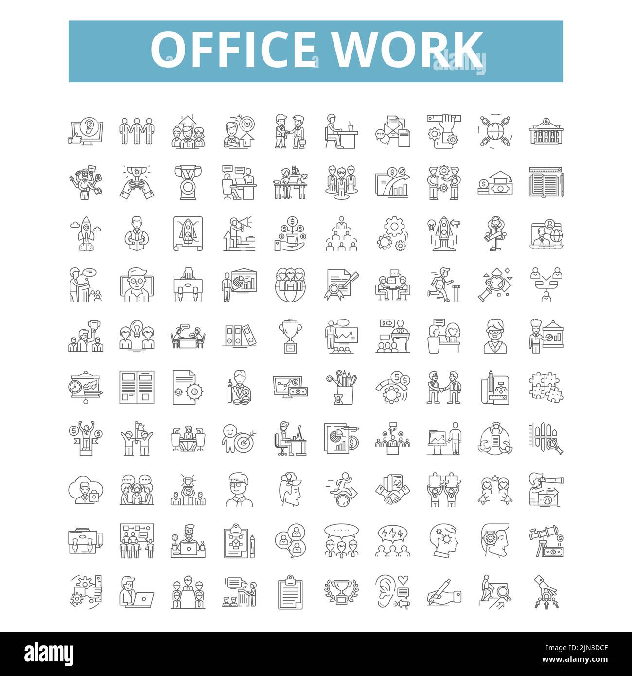 Office work icons, line symbols, web signs, vector set, isolated ...