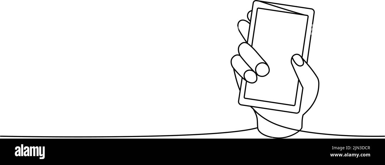 Hand holding smartphone one line continuous drawing. Hand with phone ...