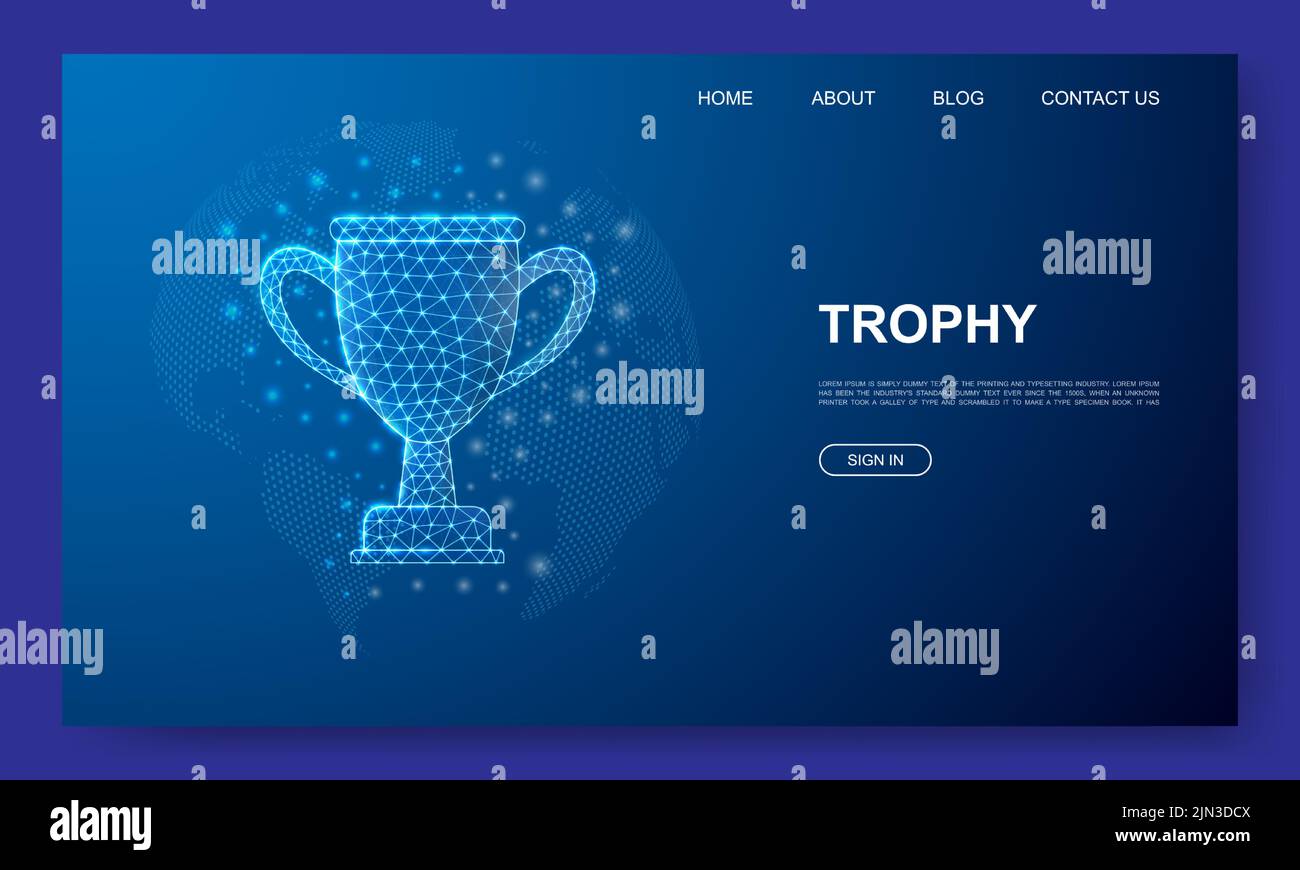Trophy cup 3d low poly website template. Award design illustration ...