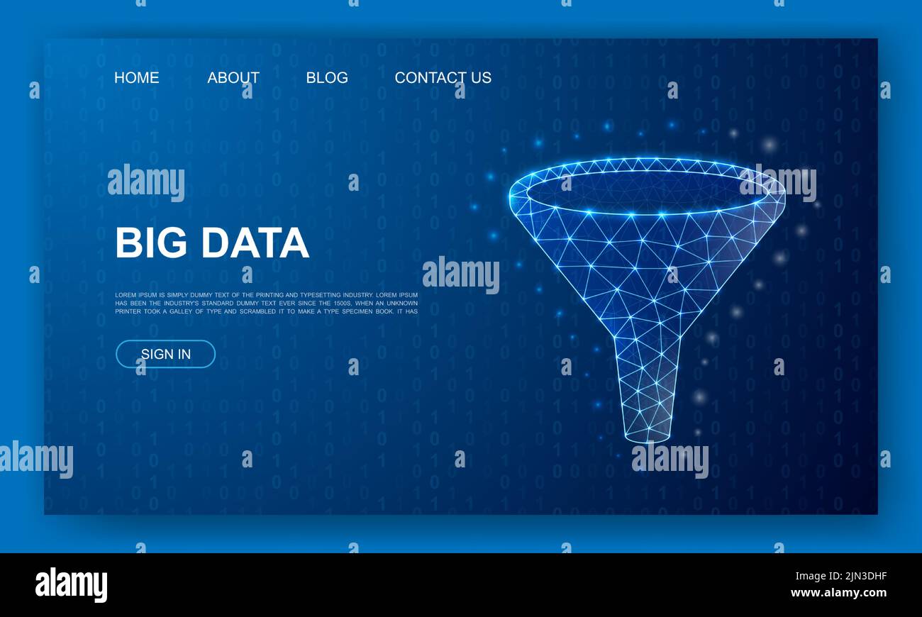 Funnel 3d polygonal website template. Data filter design illustration ...
