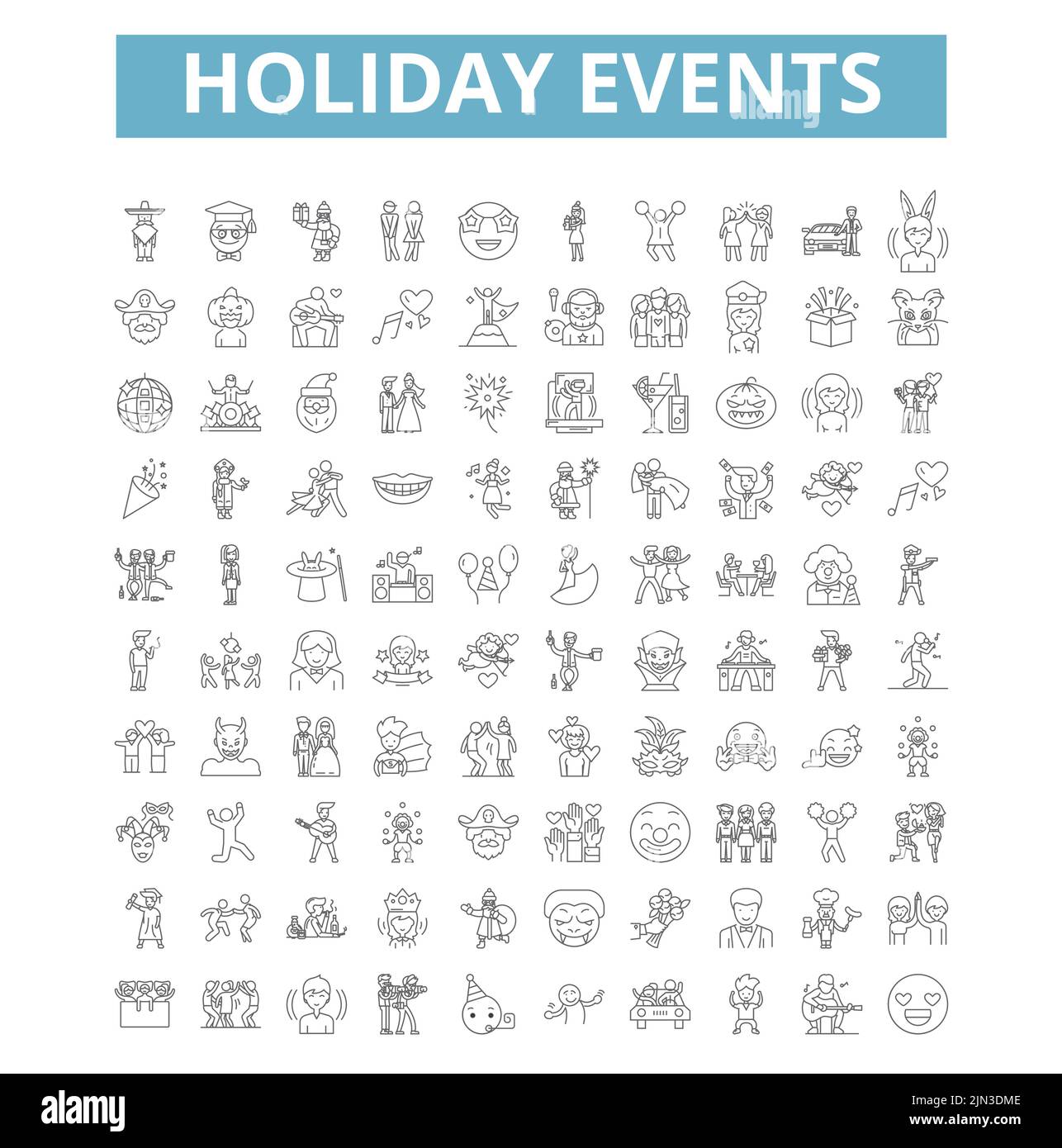 Holiday events icons, line symbols, web signs, vector set, isolated ...