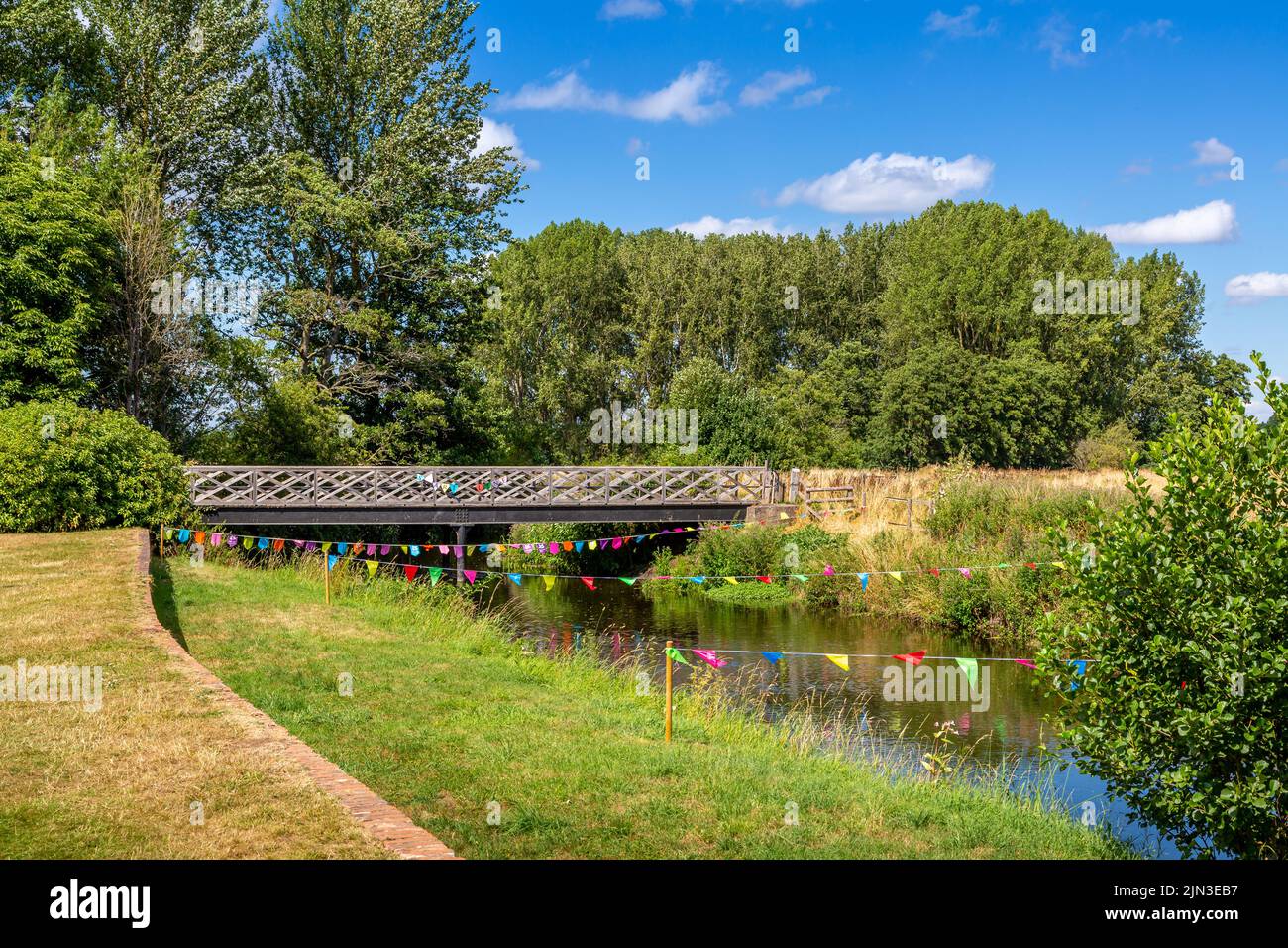 Riverside walk at peaceful River Arrow in the grounds of Coughton Court ...