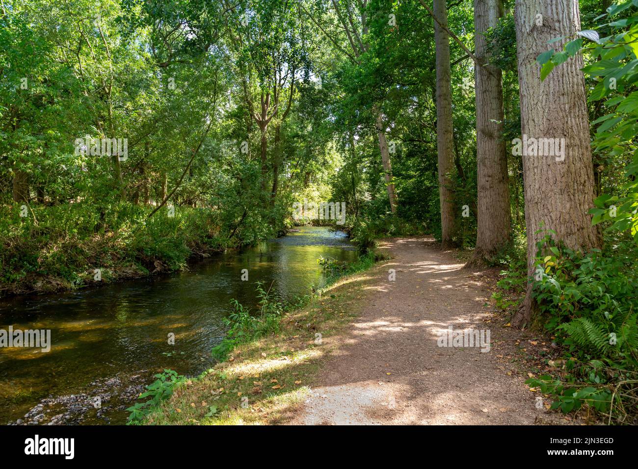 Riverside walk at peaceful River Arrow in the grounds of Coughton Court ...