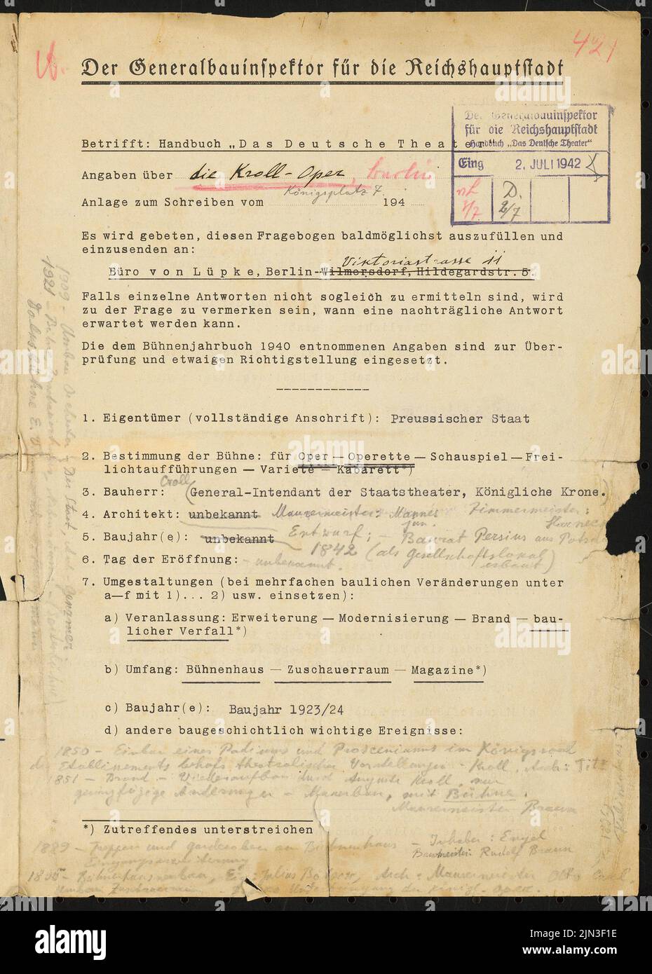 Eduard Titz (1819-1890, as an architect): Kroll’sches Establissement ...
