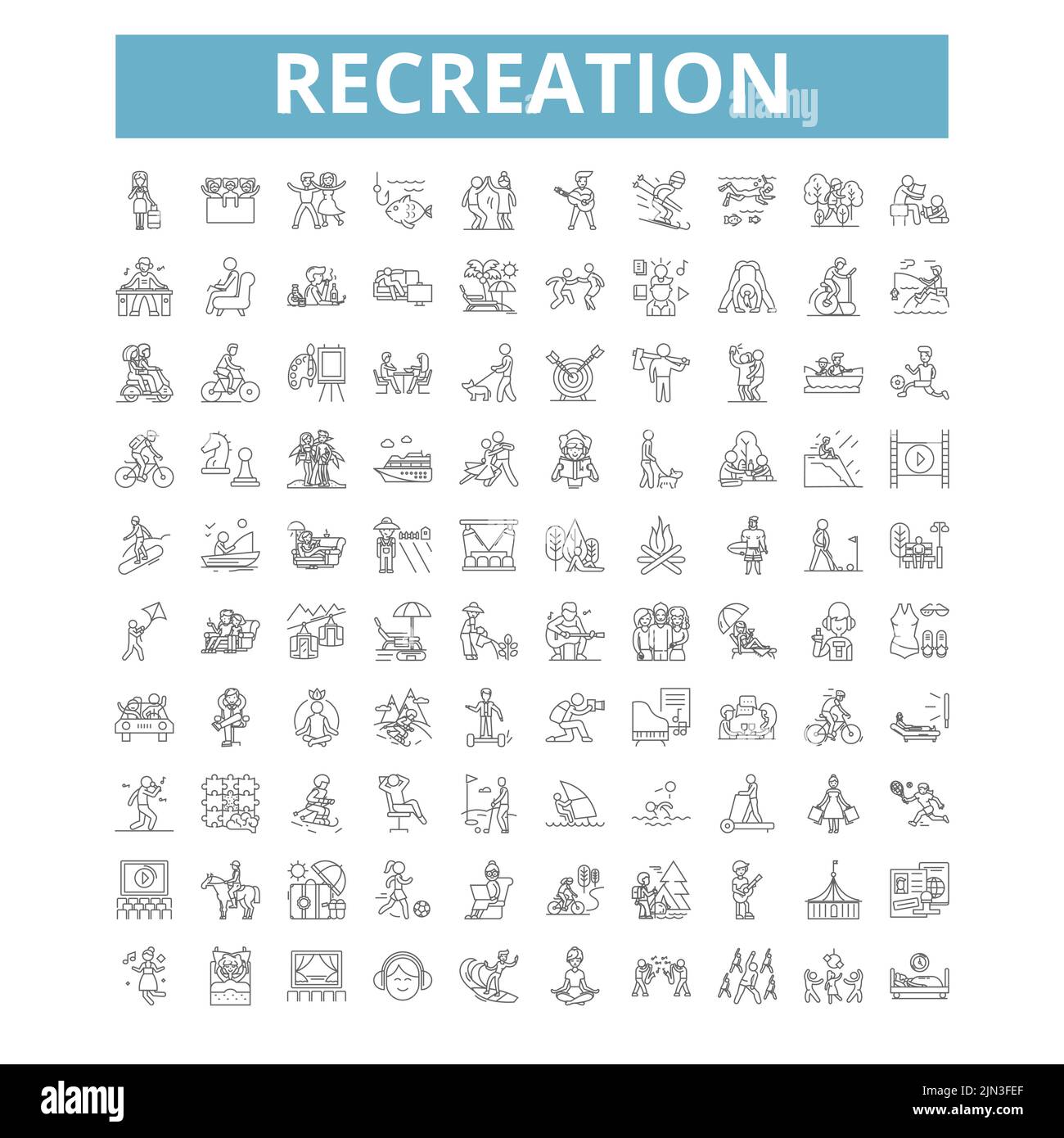Recreation icons, line symbols, web signs, vector set, isolated ...