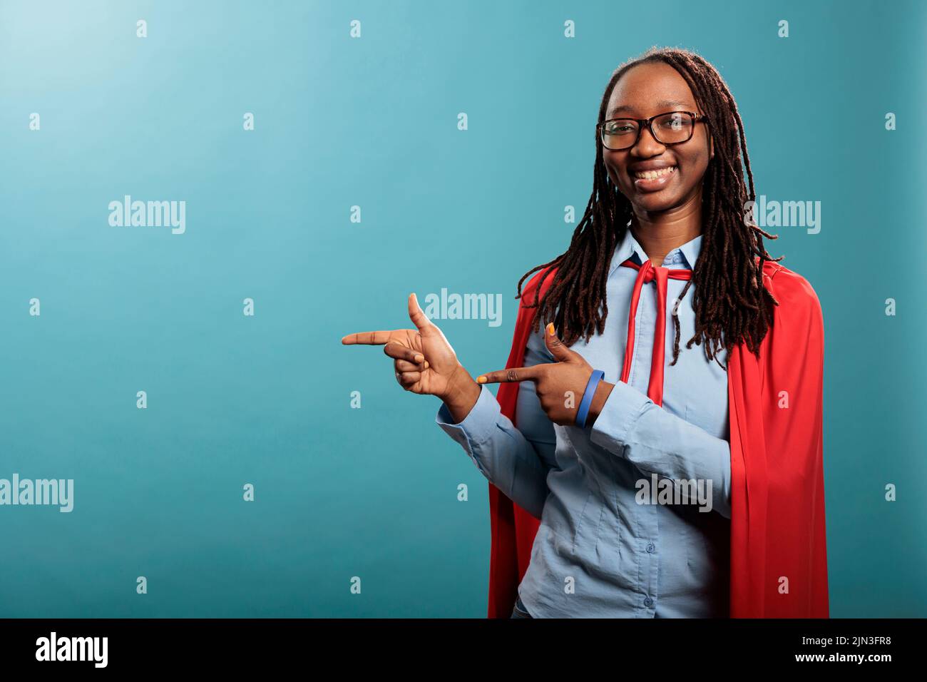Brave and proud justice defender wearing mighty hero cape while ...