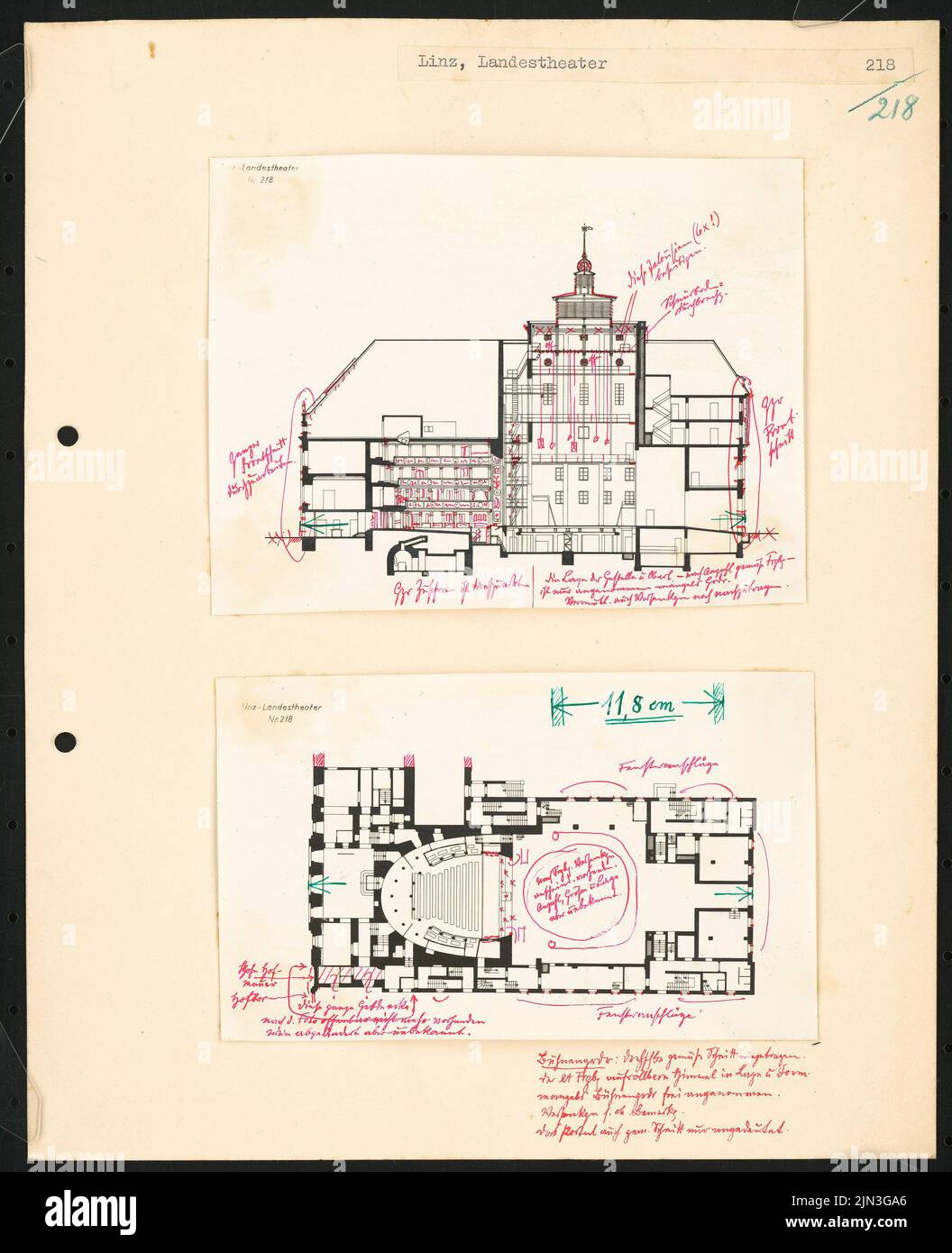 Landestheater, Linz: floor plan and longitudinal section Stock Photo ...