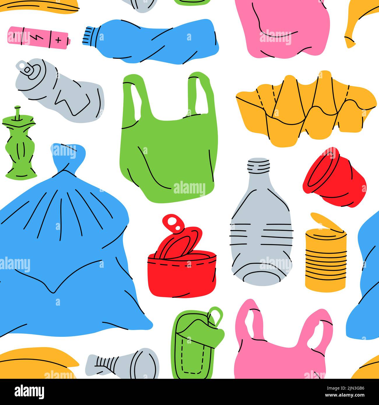 Unsorted garbage pattern. Hand drawn trash background. Background of ...