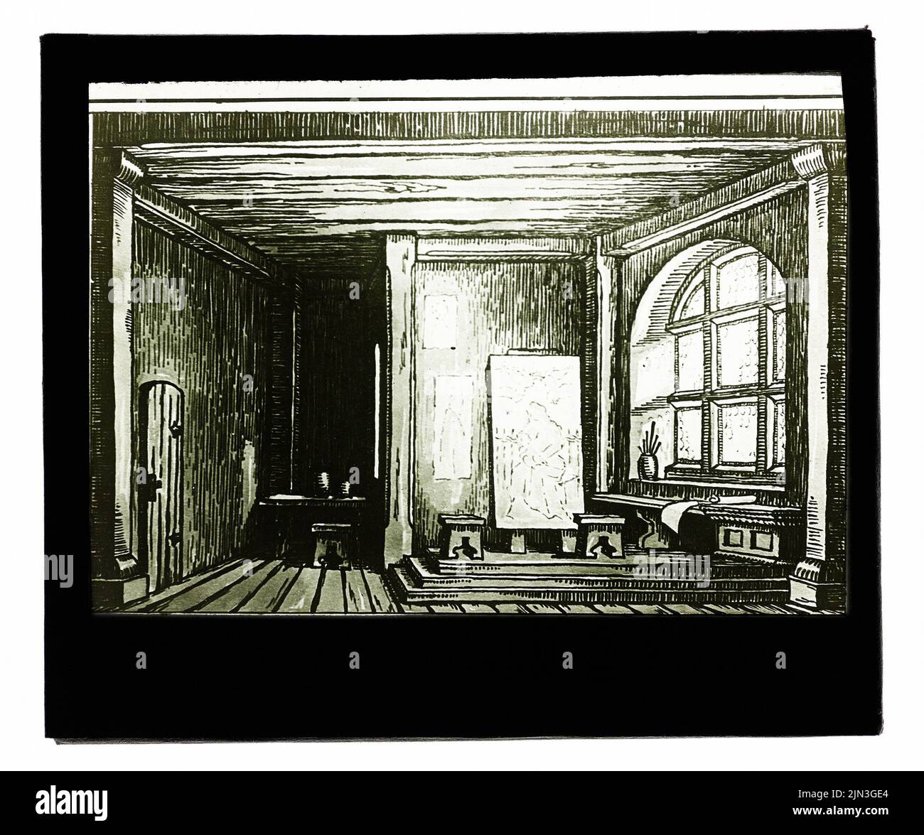 Stage design: interior view, room of a painter Stock Photo - Alamy