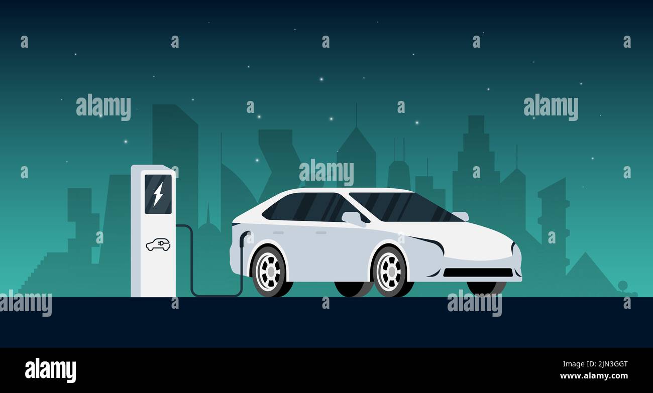 Electric car charger station. Smart electrical vehicle charging parking ...