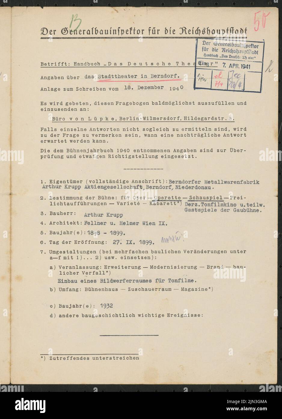 Fellner & Helmer (as an architect): Stadttheater, Berndorf Stock Photo ...