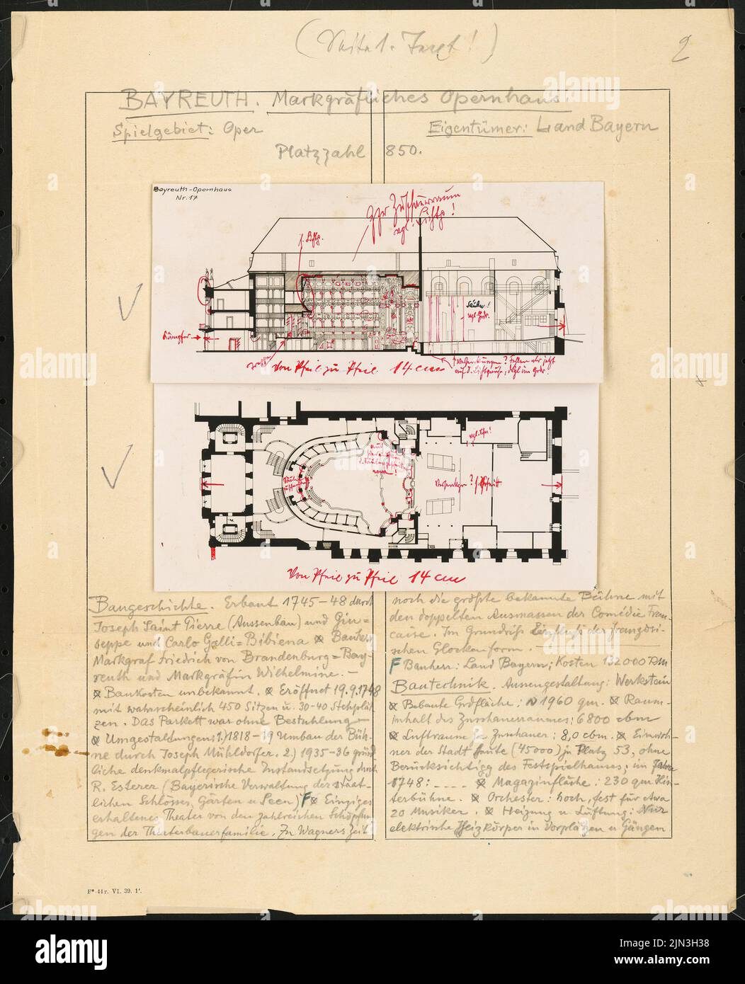 Margrave opera house, Bayreuth: layout sketch with floor plan and ...