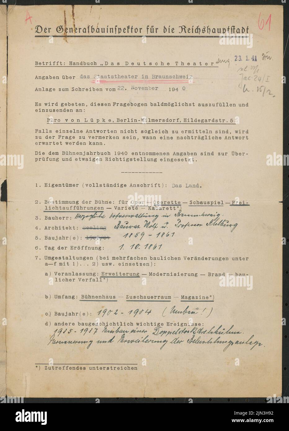 Carl Wolf (1820-1876, as an architect): State Theater, Braunschweig ...