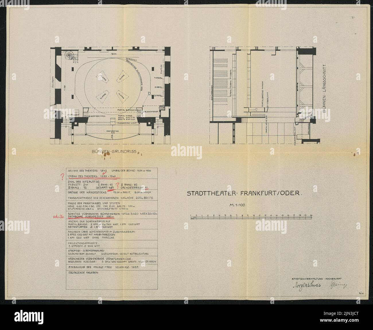 Stadttheater frankfurt oder stage floor plan longitudinal section 1 hi ...