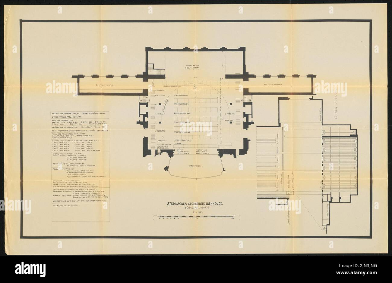 Opera house, Hanover: stage floor plan and stage longitudinal section 1 ...