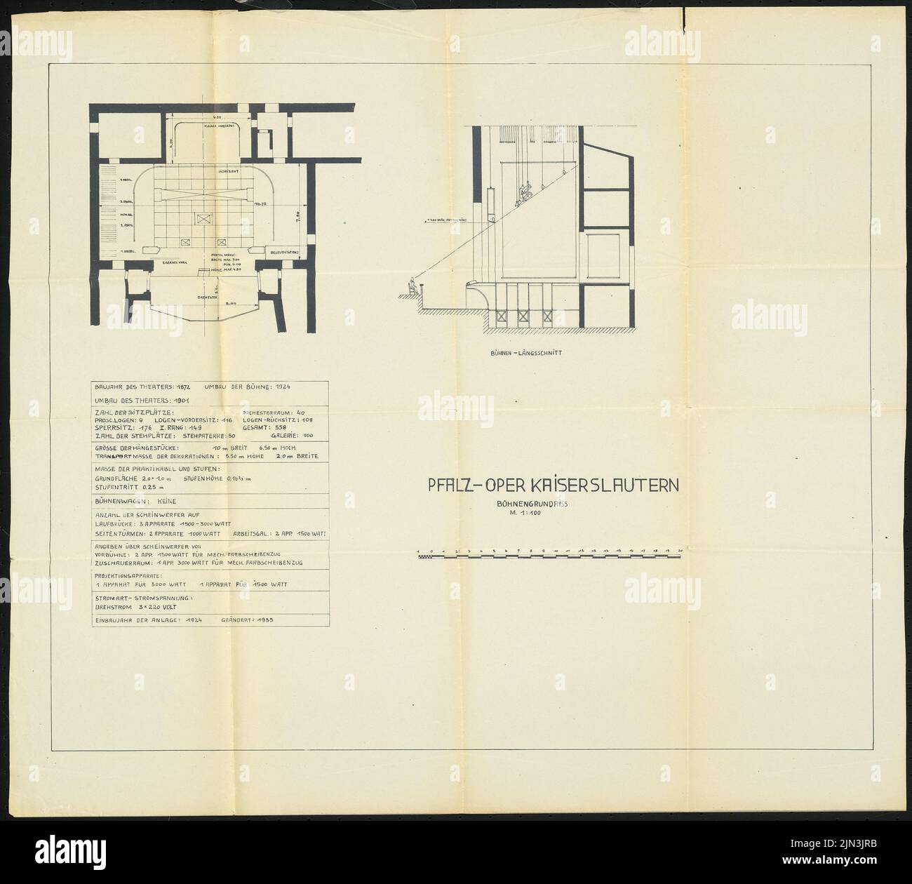 Palatinate, Kaiserslautern: stage floor plan and longitudinal ...