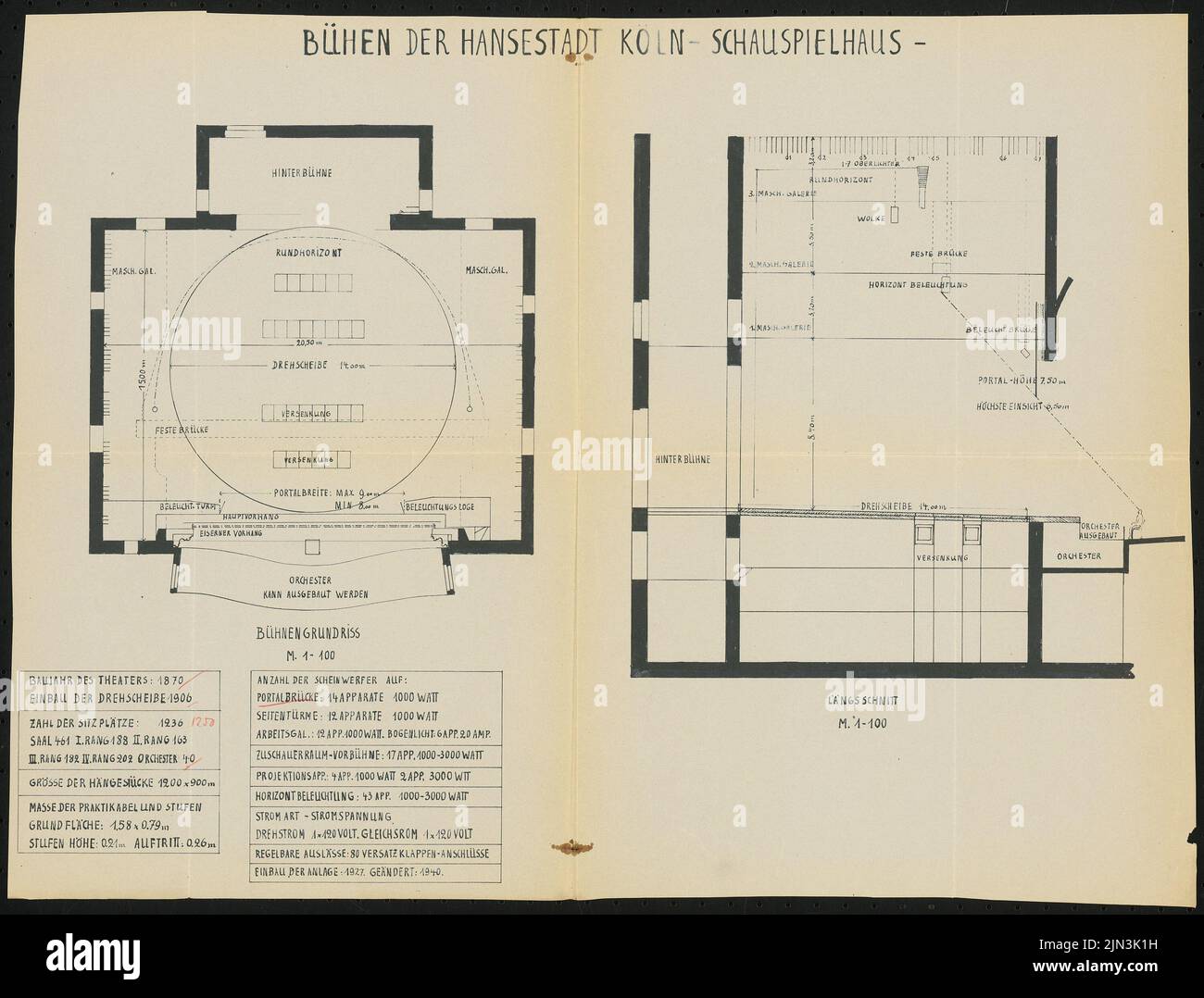 Schauspielhaus cologne longitudinal section architecture drawing ...