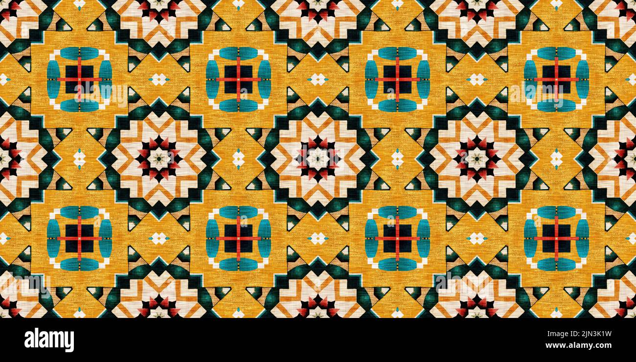 Traditional tile mosaic seamless border pattern print. Fabric effect ...