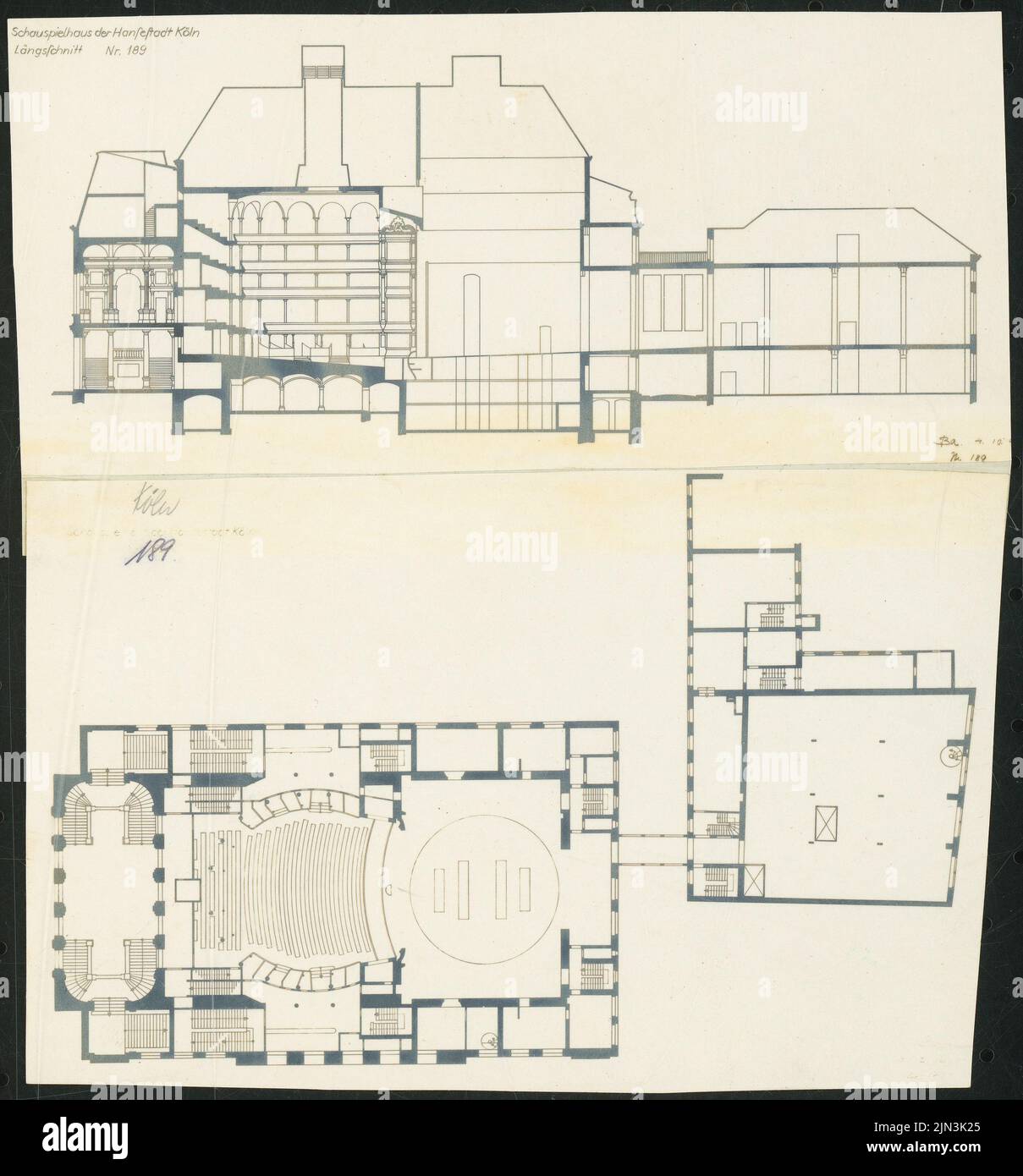 Schauspielhaus, Cologne: Floor Plan and Longitudinal Section Stock ...