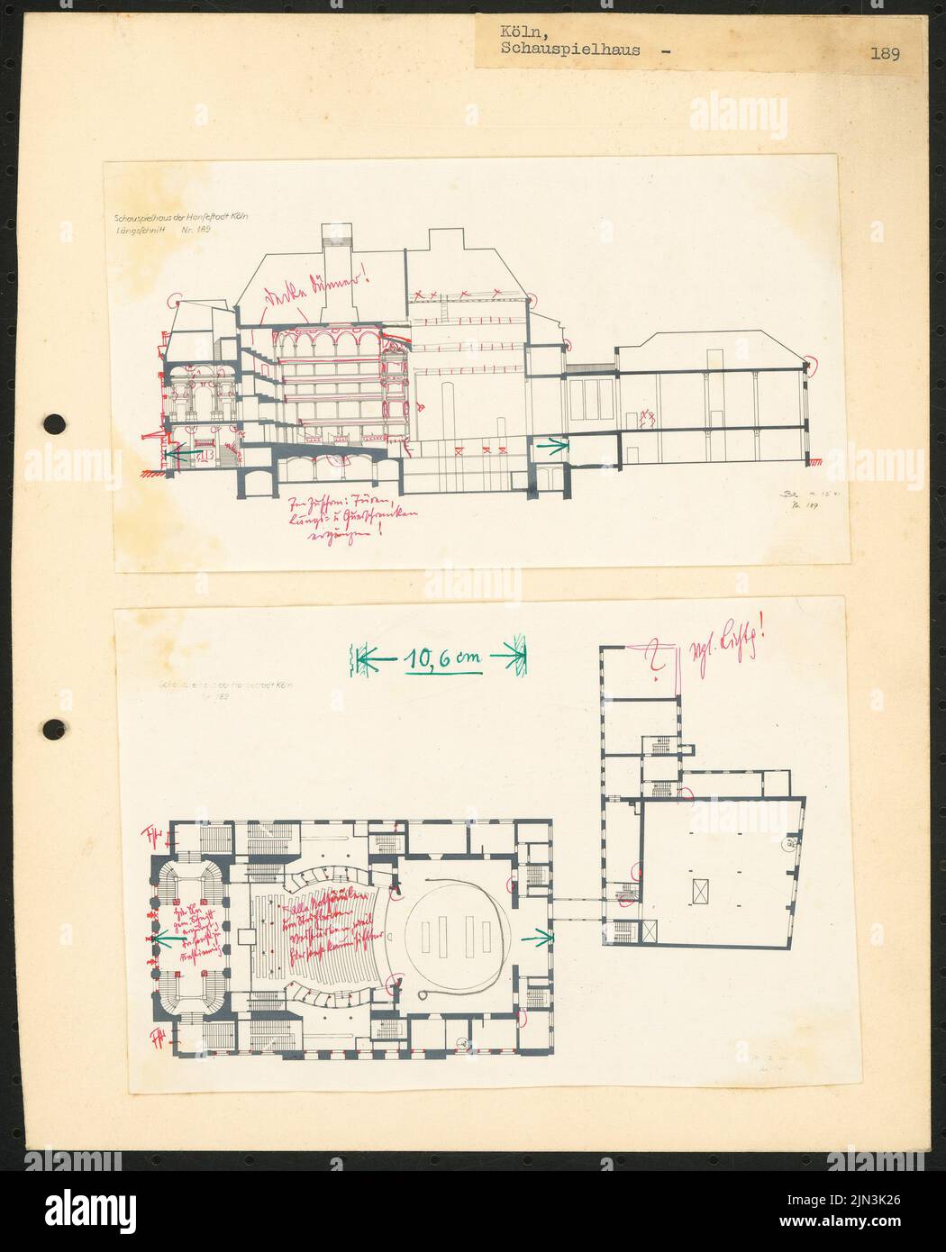 Schauspielhaus, Cologne: Floor Plan and Longitudinal Section Stock Photo - Alamy
