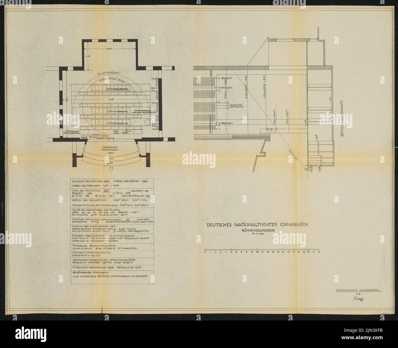 City Theater, Osnabrück: Stage Floor Plan and Stage Longitudinal ...