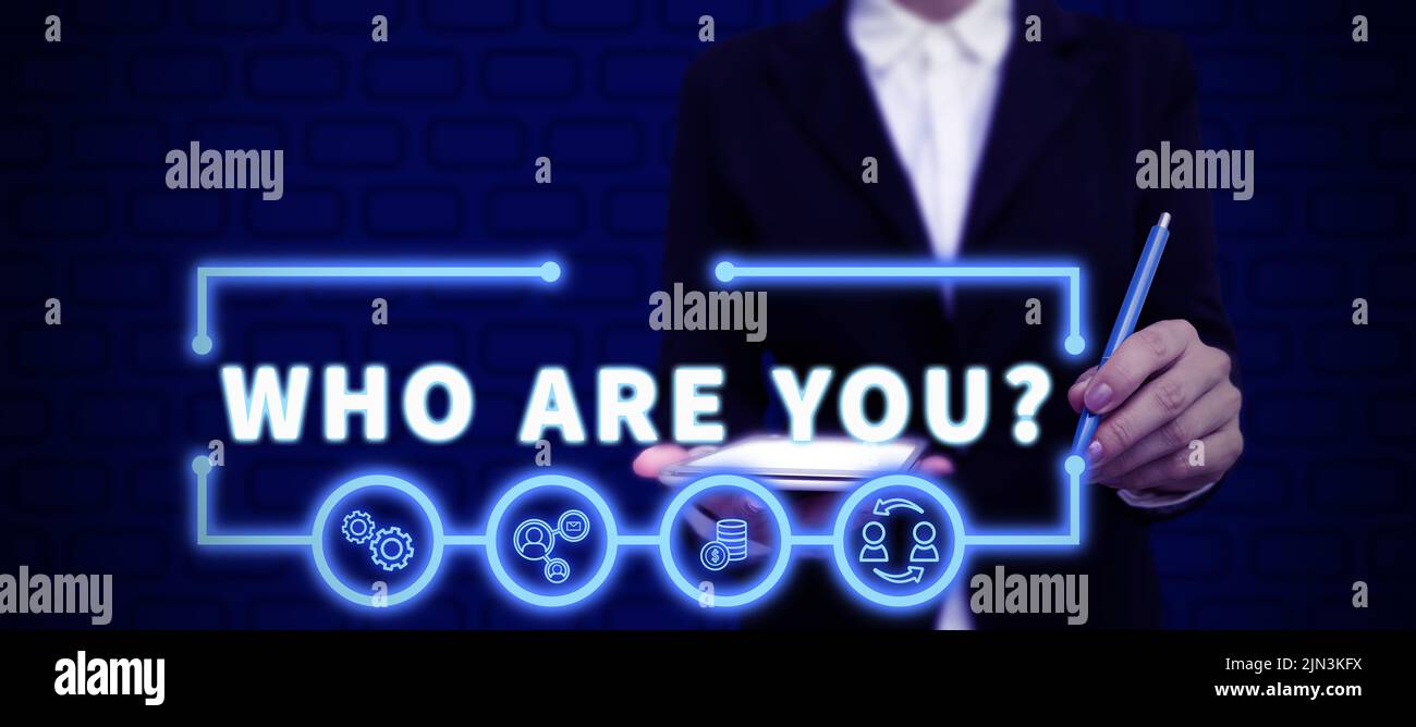 Text caption presenting Who Are You, Concept meaning Introduce Identify ...