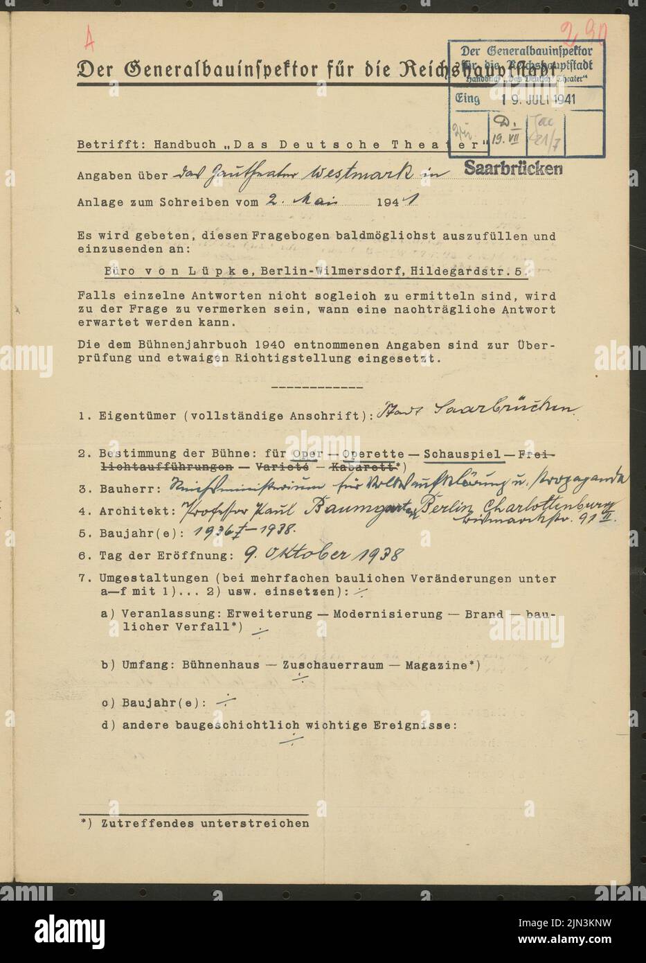 Paul Baumgarten (1873-1946, as an architect): Gautheater Westmark ...