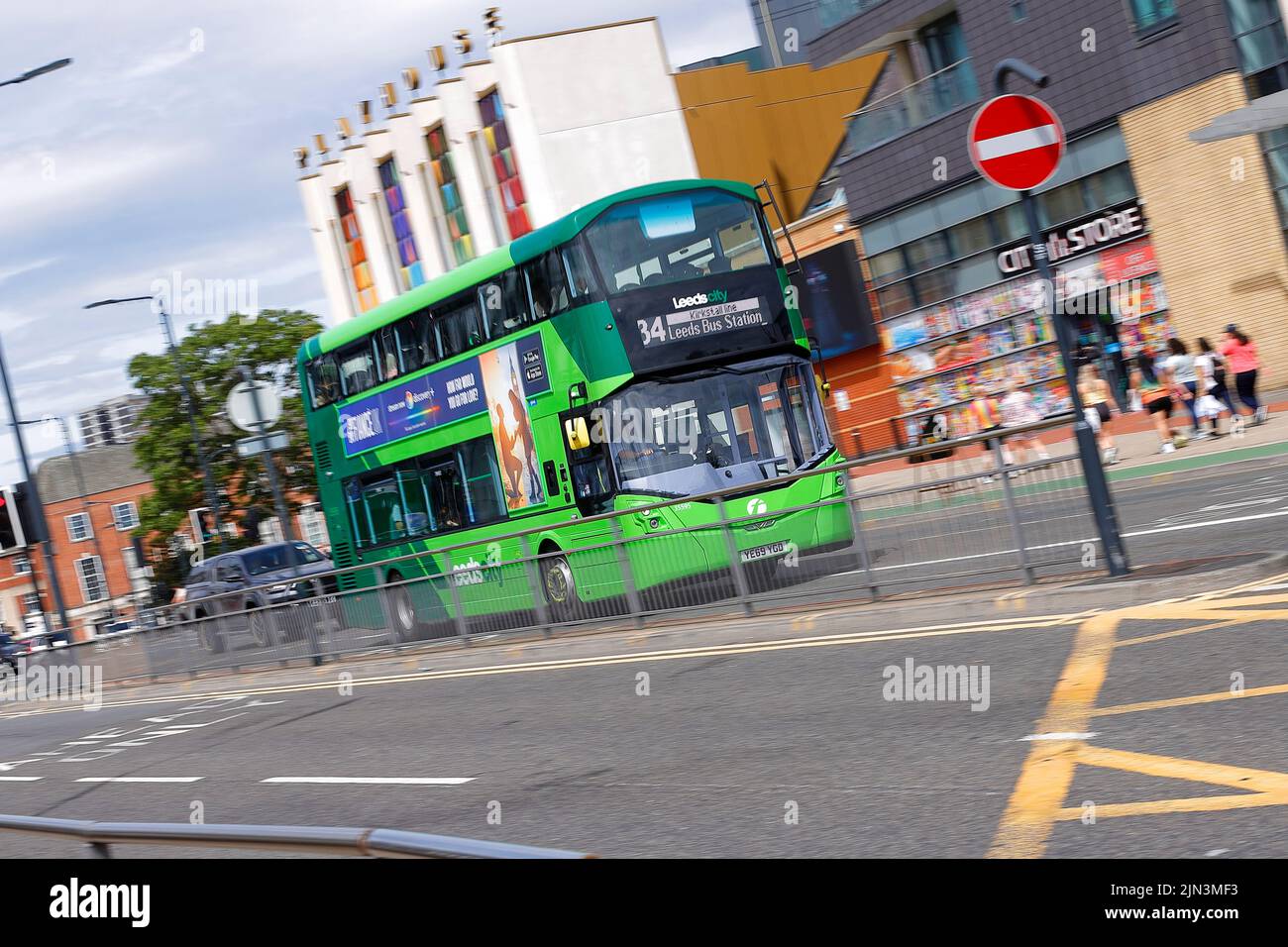 Double decker bus in Leeds City Centre operated by First Bus Company ...