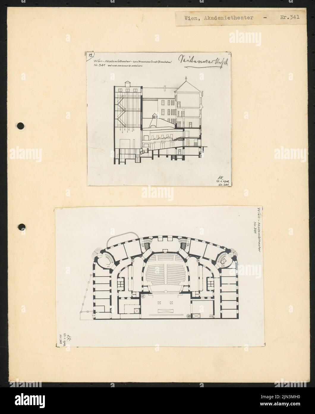 Akademietheater, Vienna: floor plan and longitudinal section Stock ...