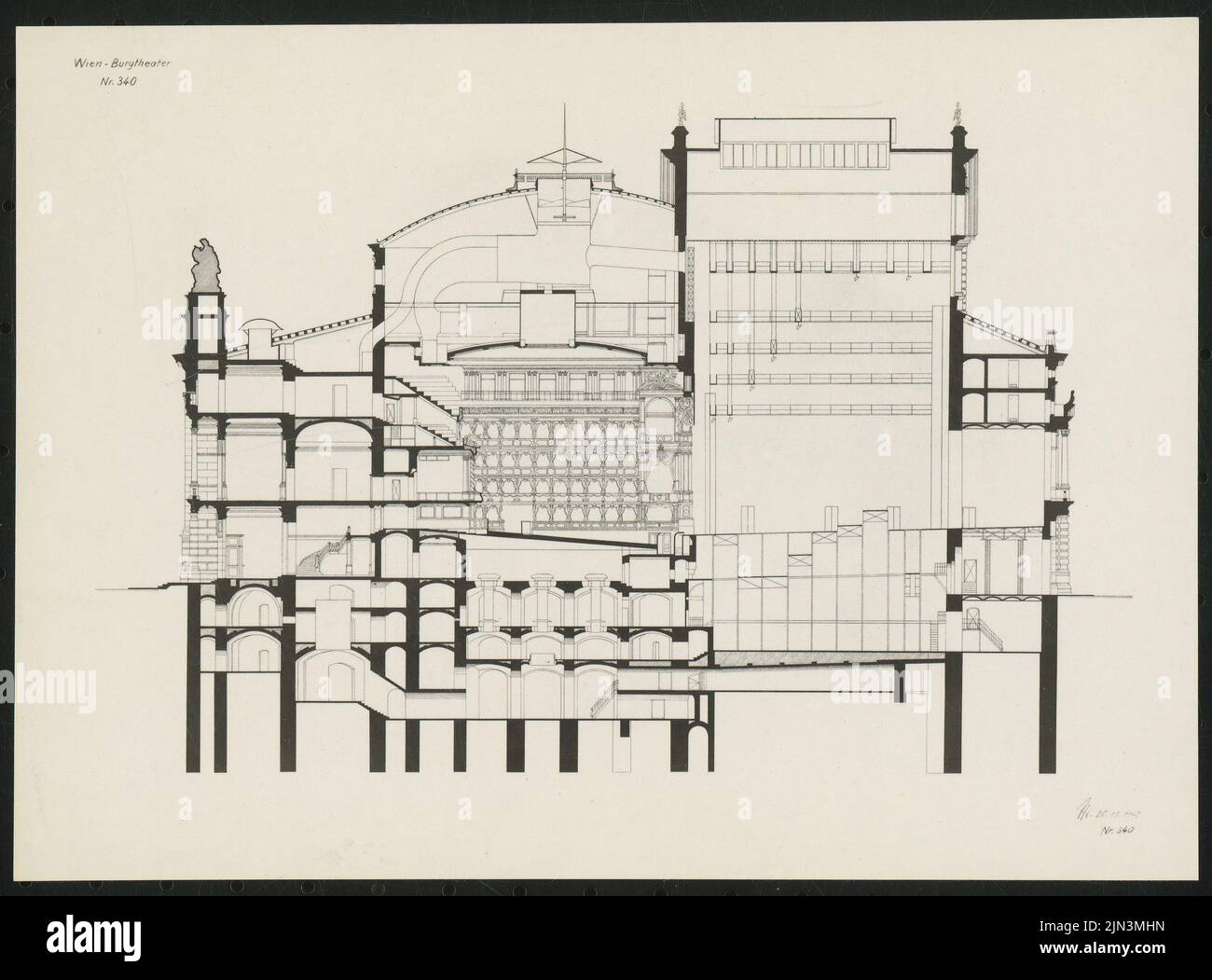 Hofburgtheater, Vienna: floor plan and longitudinal section Stock Photo ...