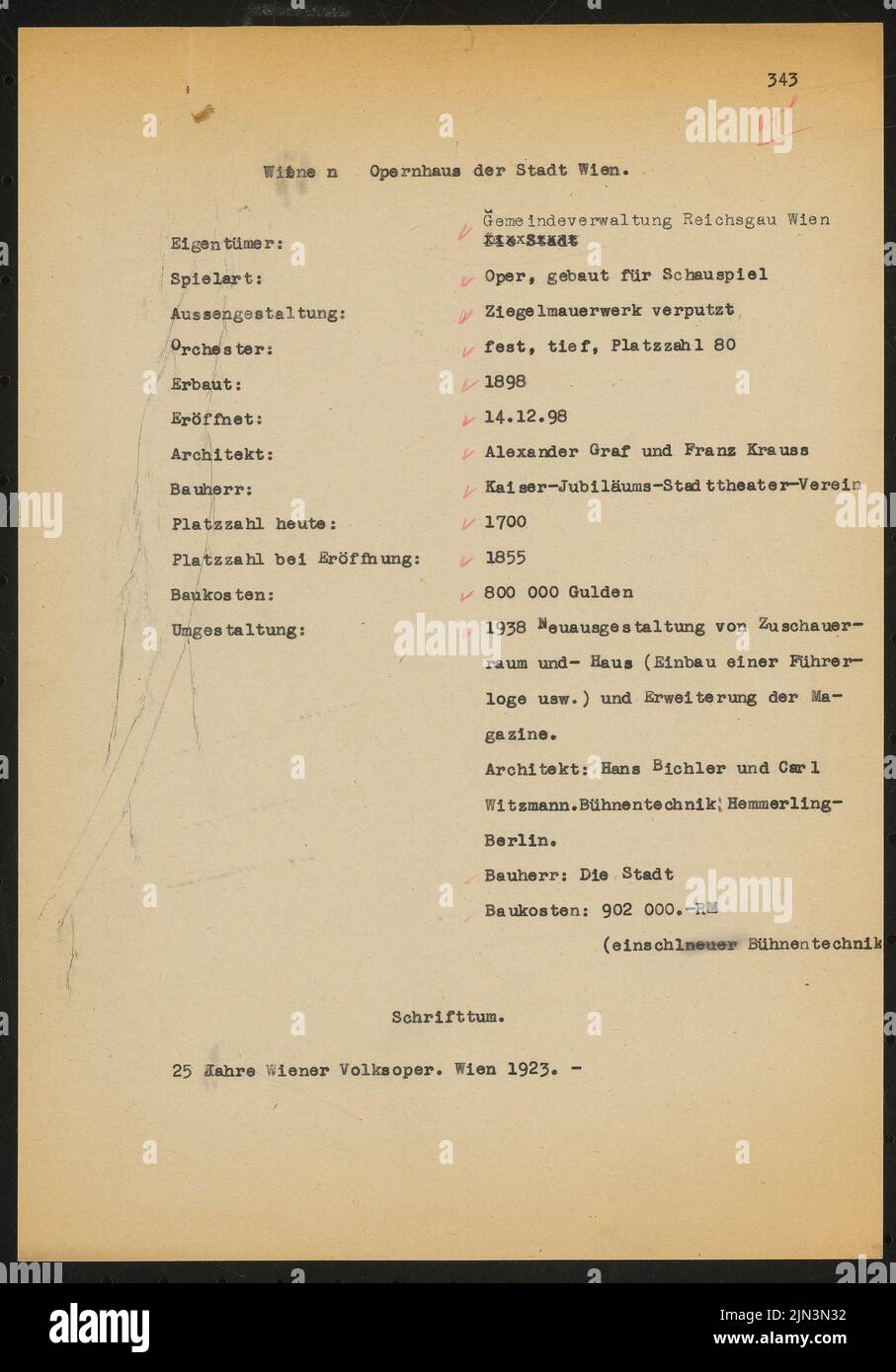 Emperor's Anniversary Stadtheater (i.e. Volksoper), Vienna: Document on ...