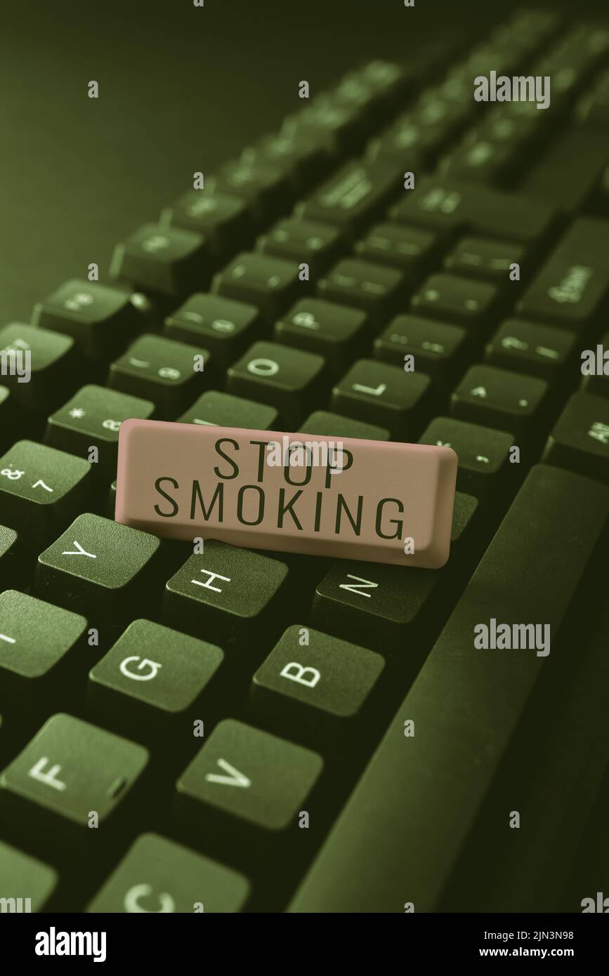 Hand writing sign Stop Smoking. Conceptual photo Discontinuing or ...