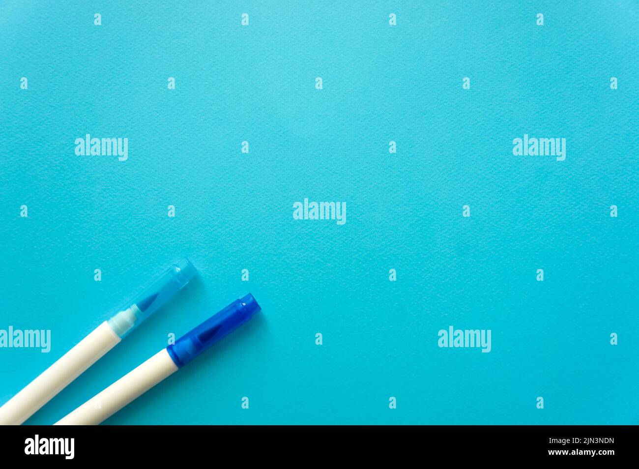 The creative concept of creativity is empty. Two felt-tip pens blue and ...