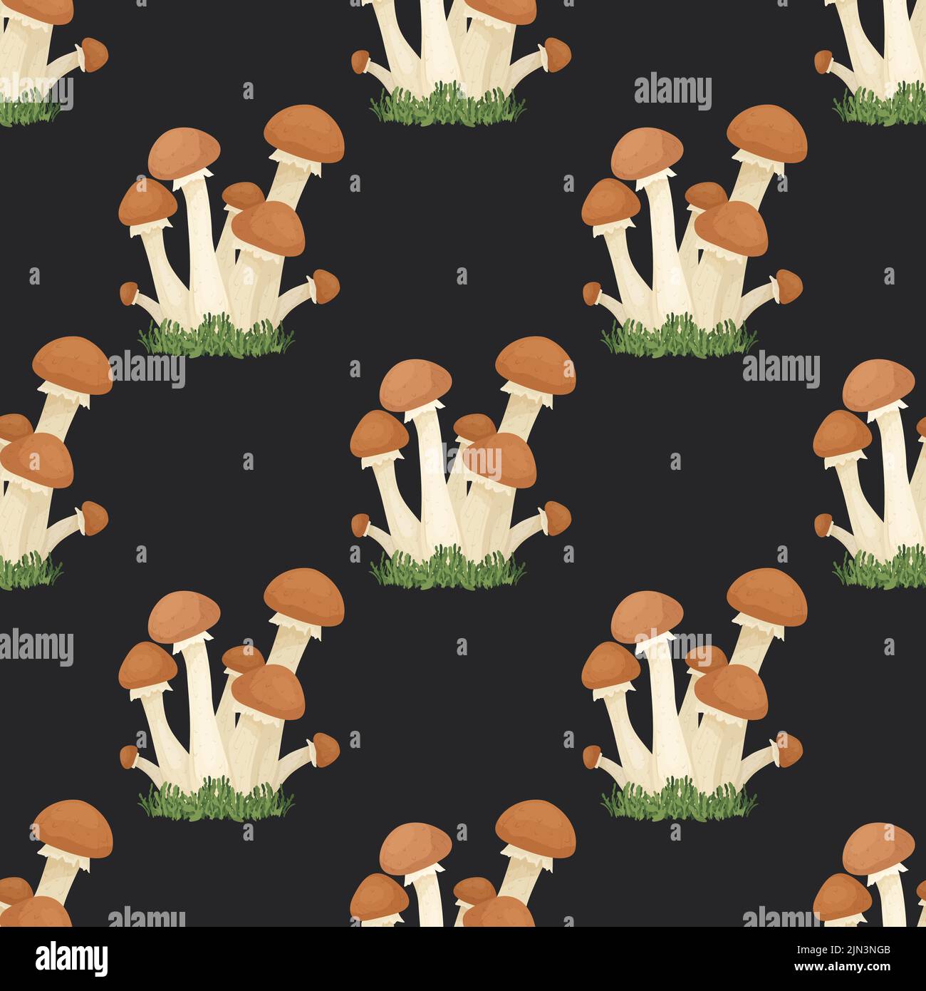 Vector Seamless Pattern with Honey Agaic Mushroom on Black. Seamless ...