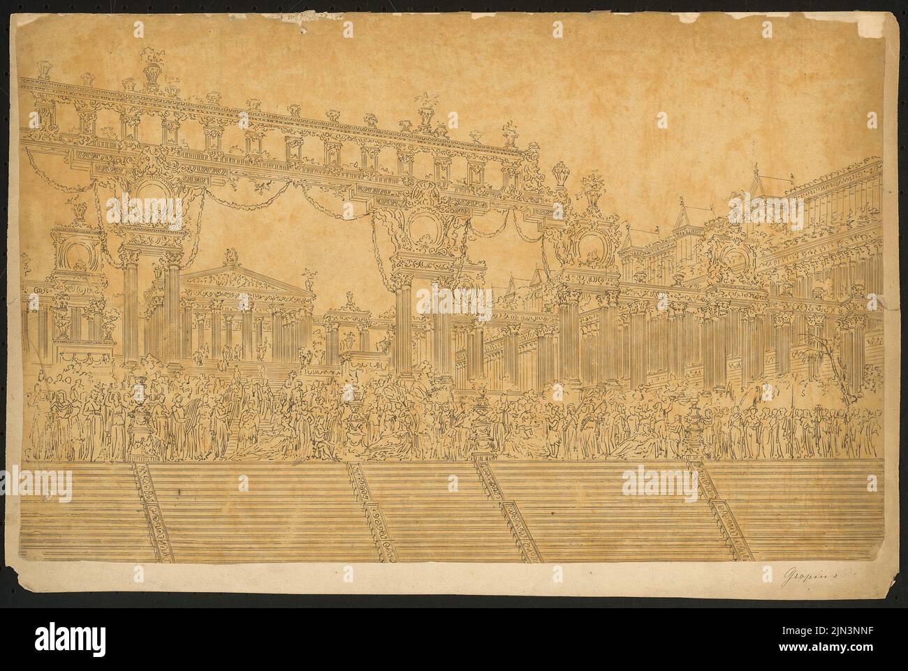 Stage study: Monumental staircase in front of a temple complex Stock ...