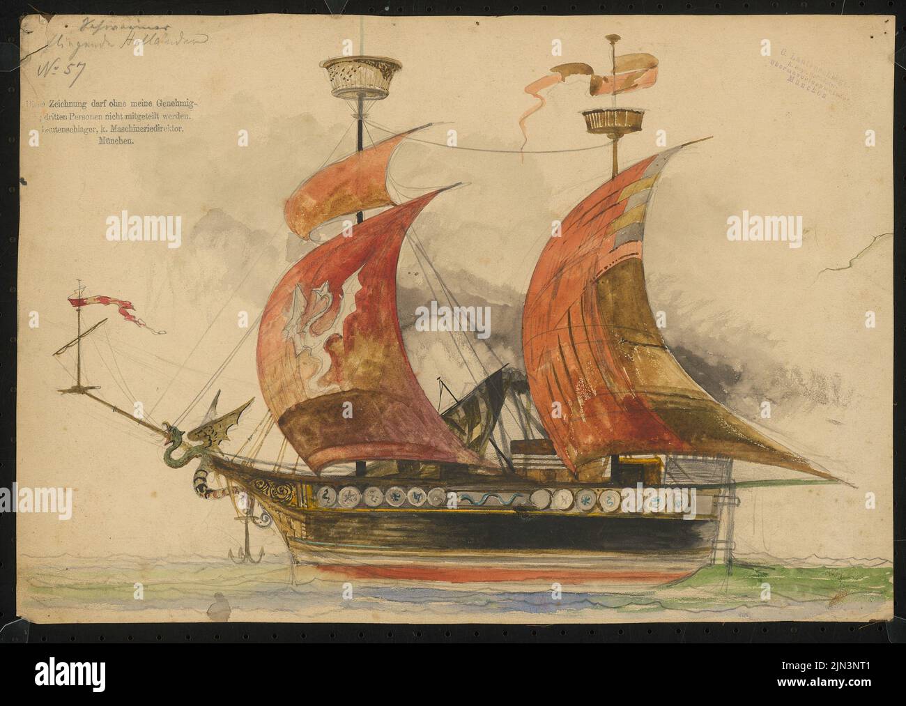 Stage study: The Flying Dutchman, Munich: View Segelschiff, ship of the ...