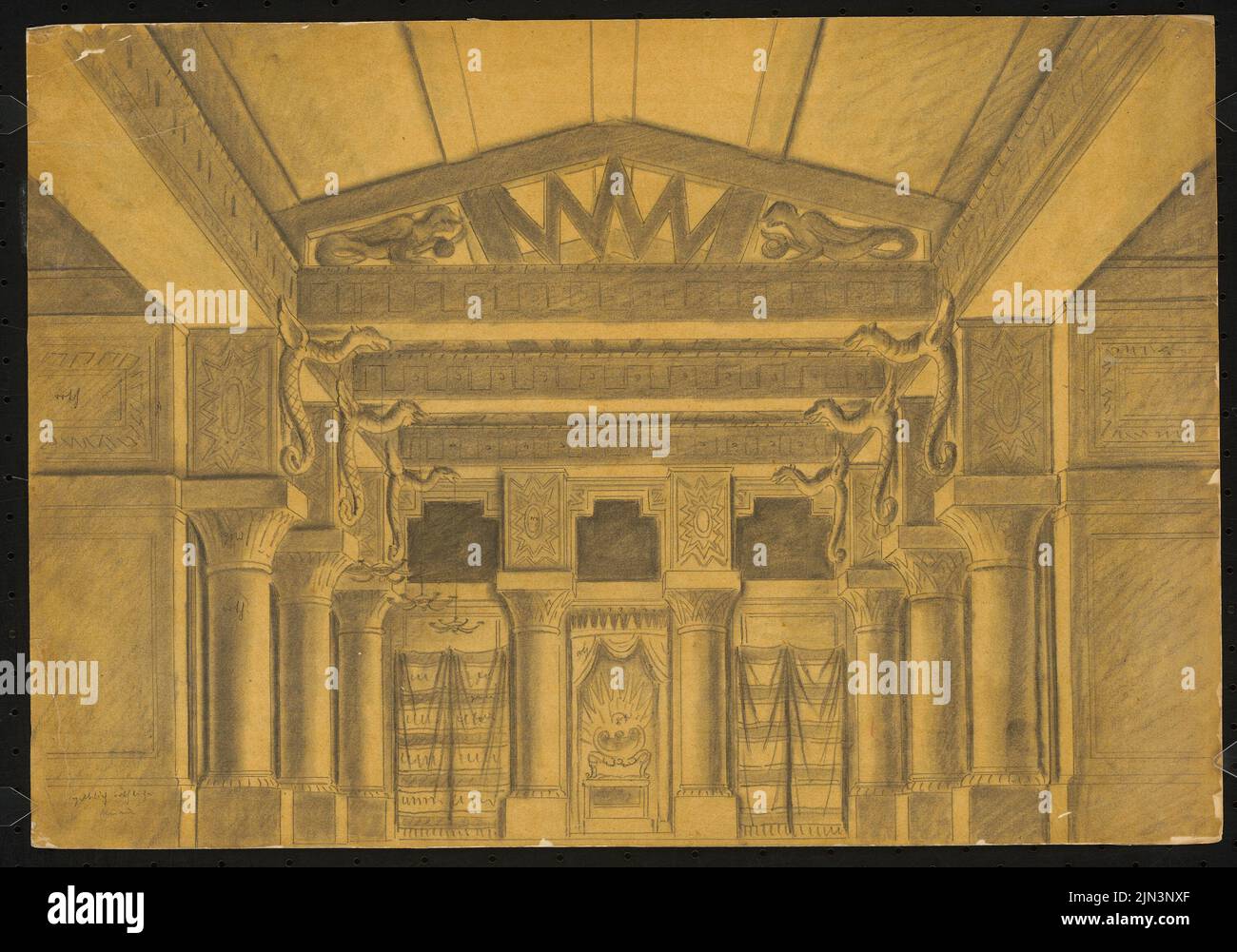 Stage study: Perspective interior view of an oriental temple Stock ...