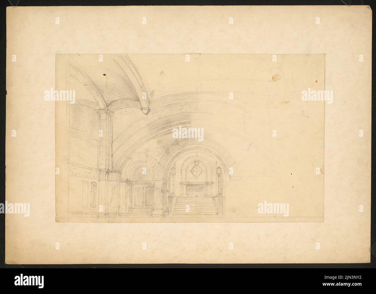 Architecture study: perspective view of a vaulted space with a ...