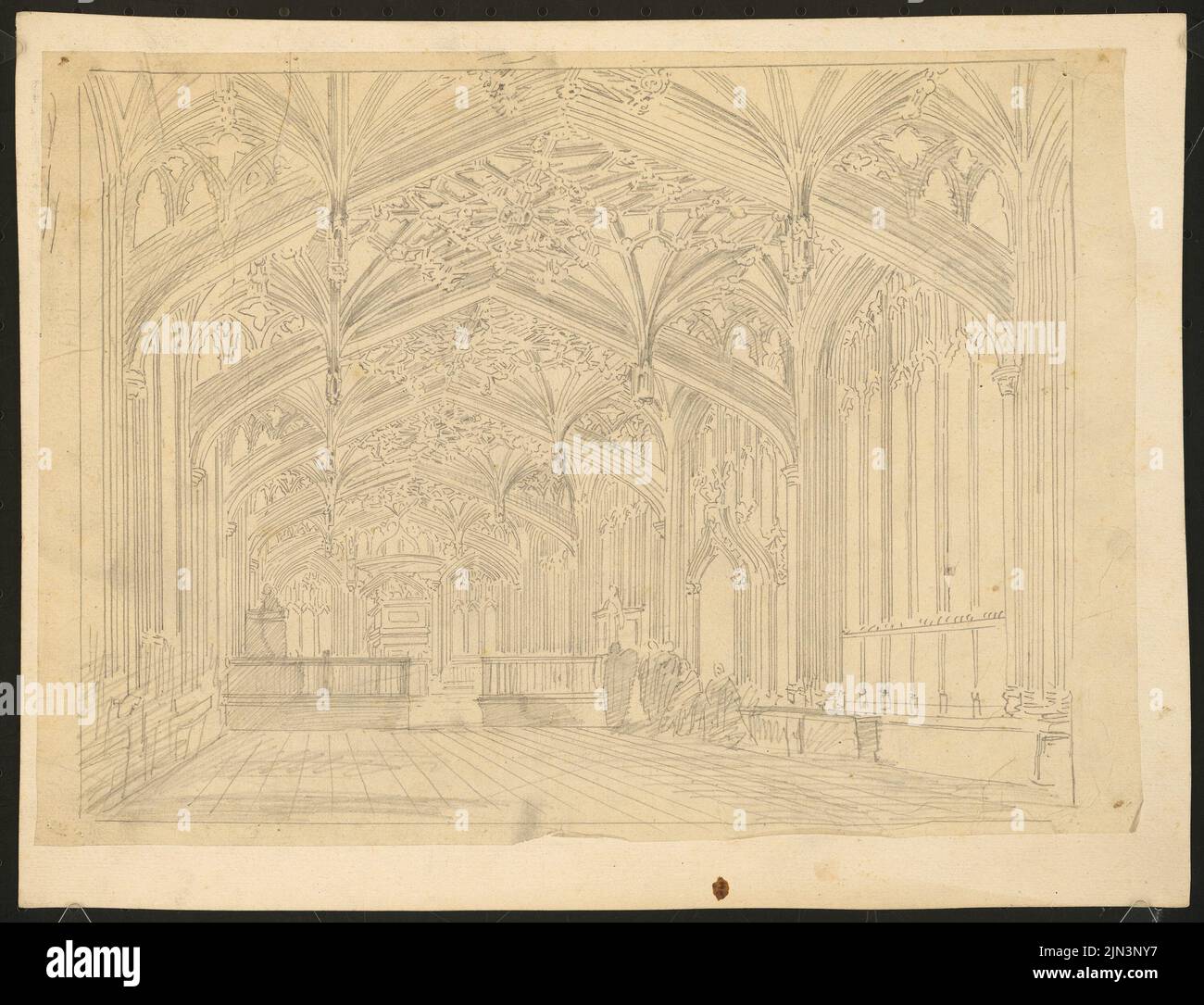 Architecture study: perspective view of a Gothic church room Stock ...