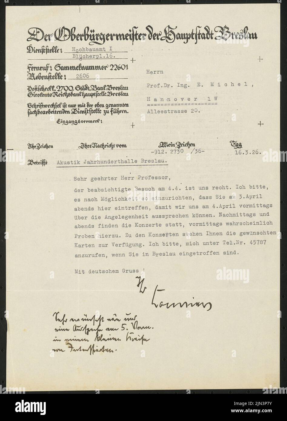 Max Berg (1870-1947, as an architect): Century Hall, Wroclaw. Acoustic ...