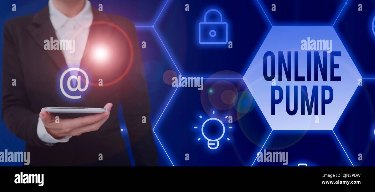 Conceptual caption Online Pump. Business approach device which moves ...