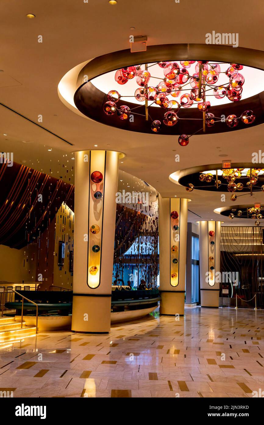 Hollywood, FL - USA - July 26, 2022 Interior view of the lobby and the ...
