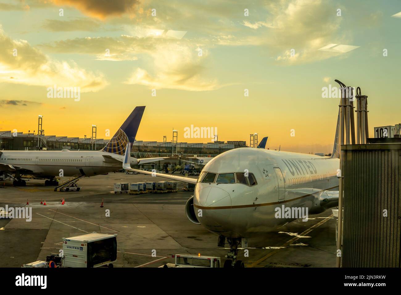 Newark, NJ - USA - July 25, 2022 Landscape sunset view of ground ...