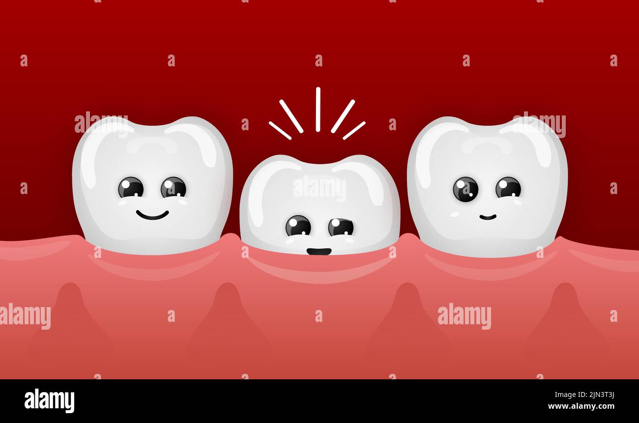 Milk teeth or baby tooth cartoon characters. Vector mouth and gum of ...