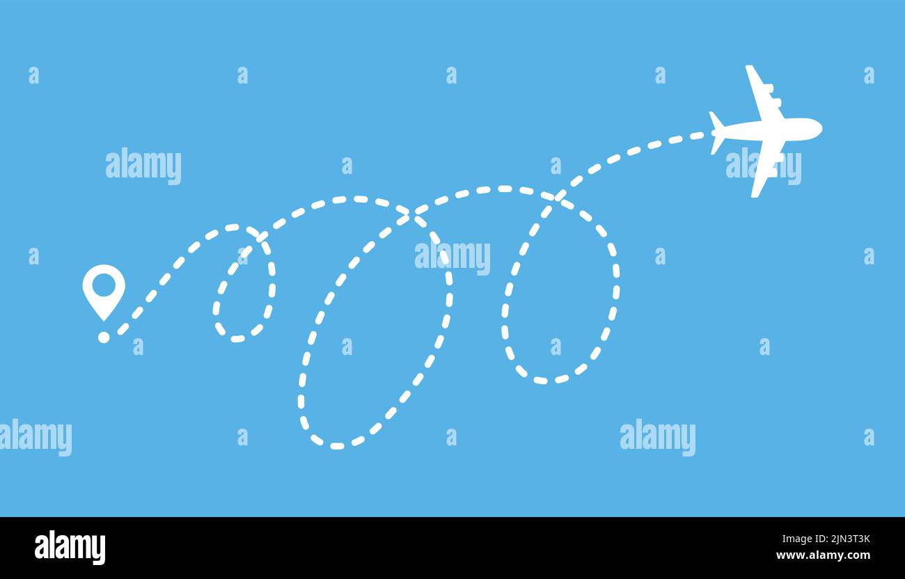 Airplane dotted line path vector illustration. Travel line with loops ...