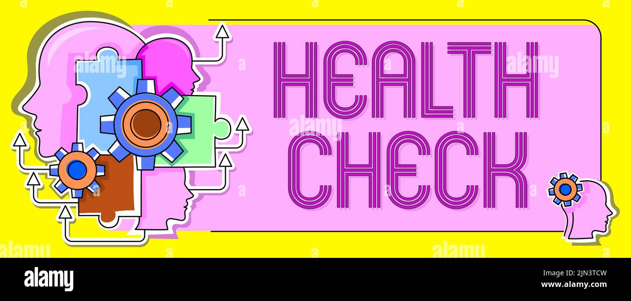 Text caption presenting Health Check. Business overview Medical ...