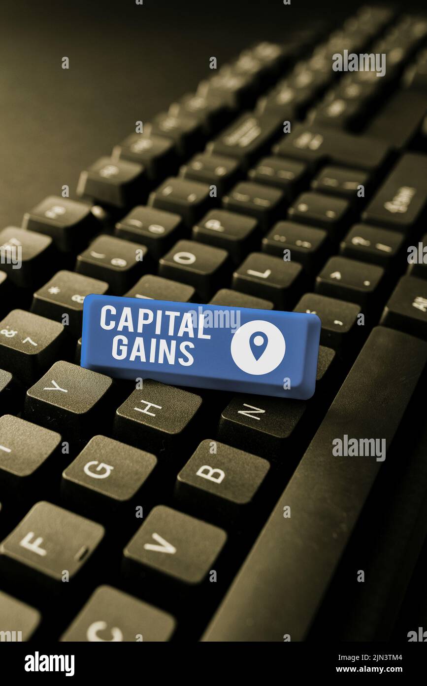 Hand writing sign Capital Gains. Concept meaning Bonds Shares Stocks ...