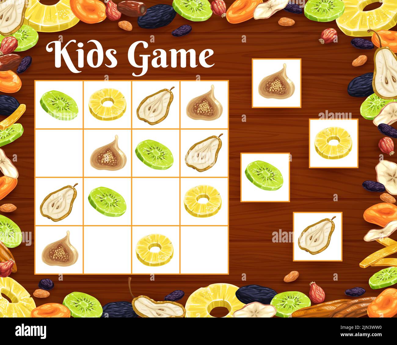 Dried fruits. Sudoku kids game worksheet, children educational logical ...