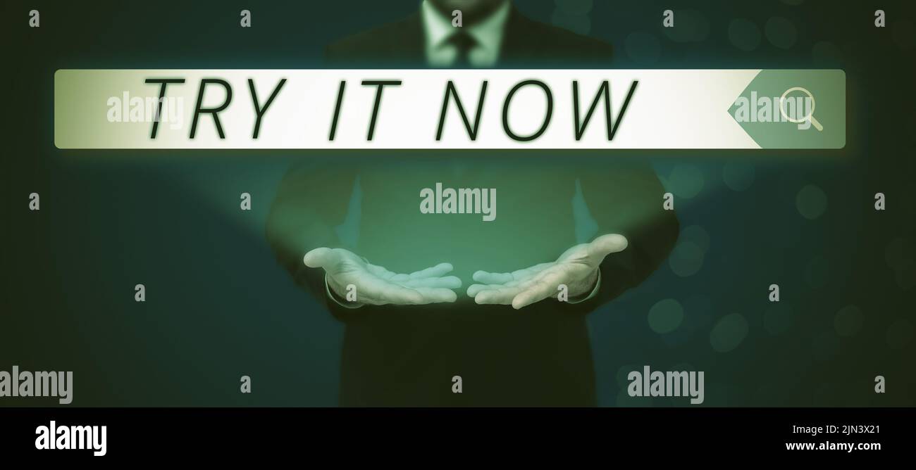 Text caption presenting Try It Now. Business concept Free trial of ...