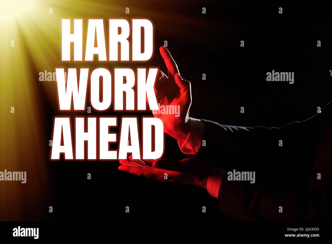 Hand writing sign Hard Work Ahead. Business overview A lot of job ...